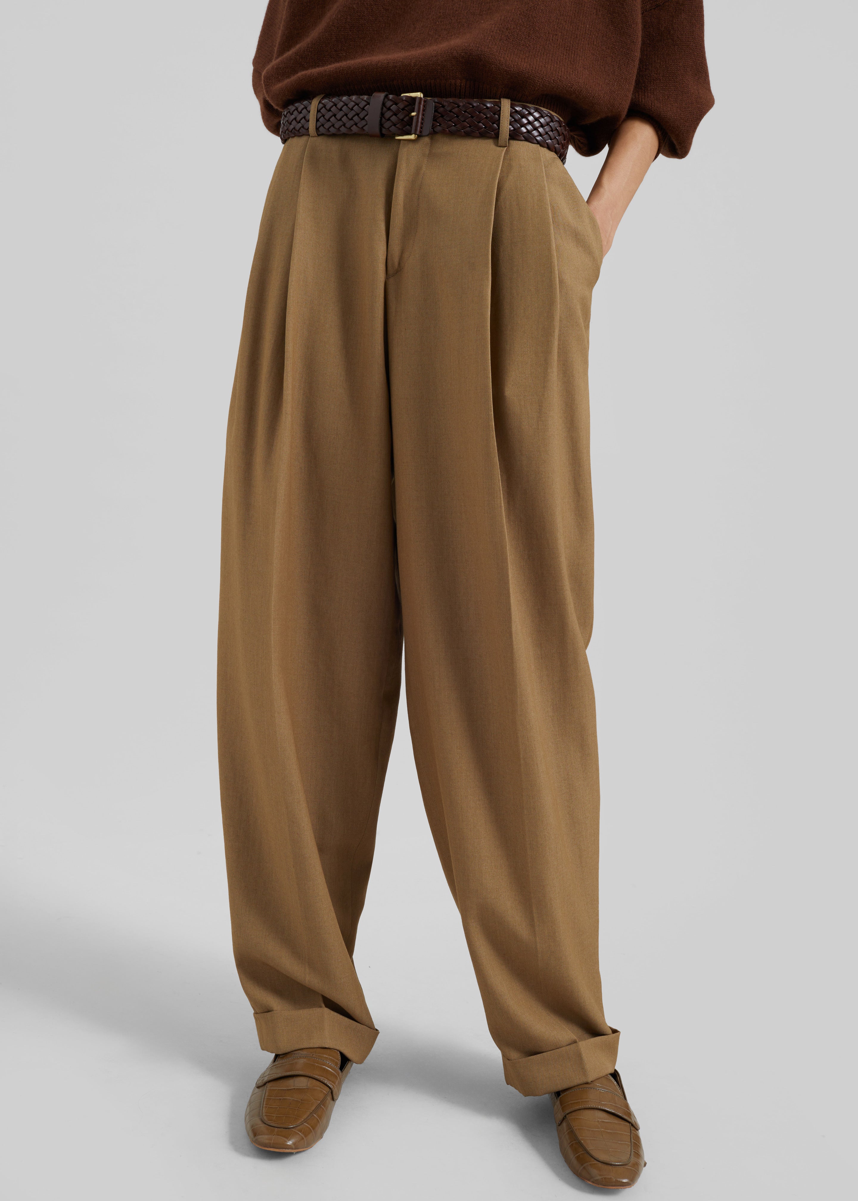 Canberra Pleated Trousers - Camel – The Frankie Shop