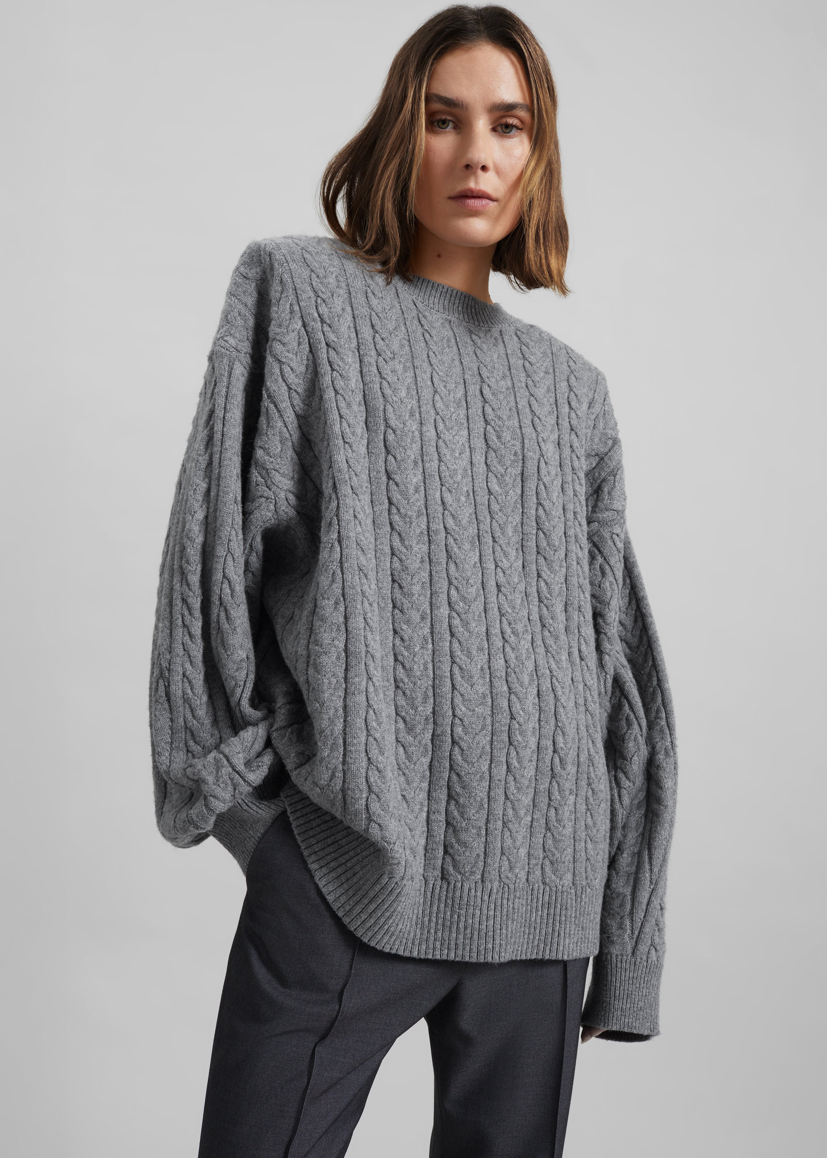 Karmoy Cable Knit Padded Sweater - Grey – The Frankie Shop