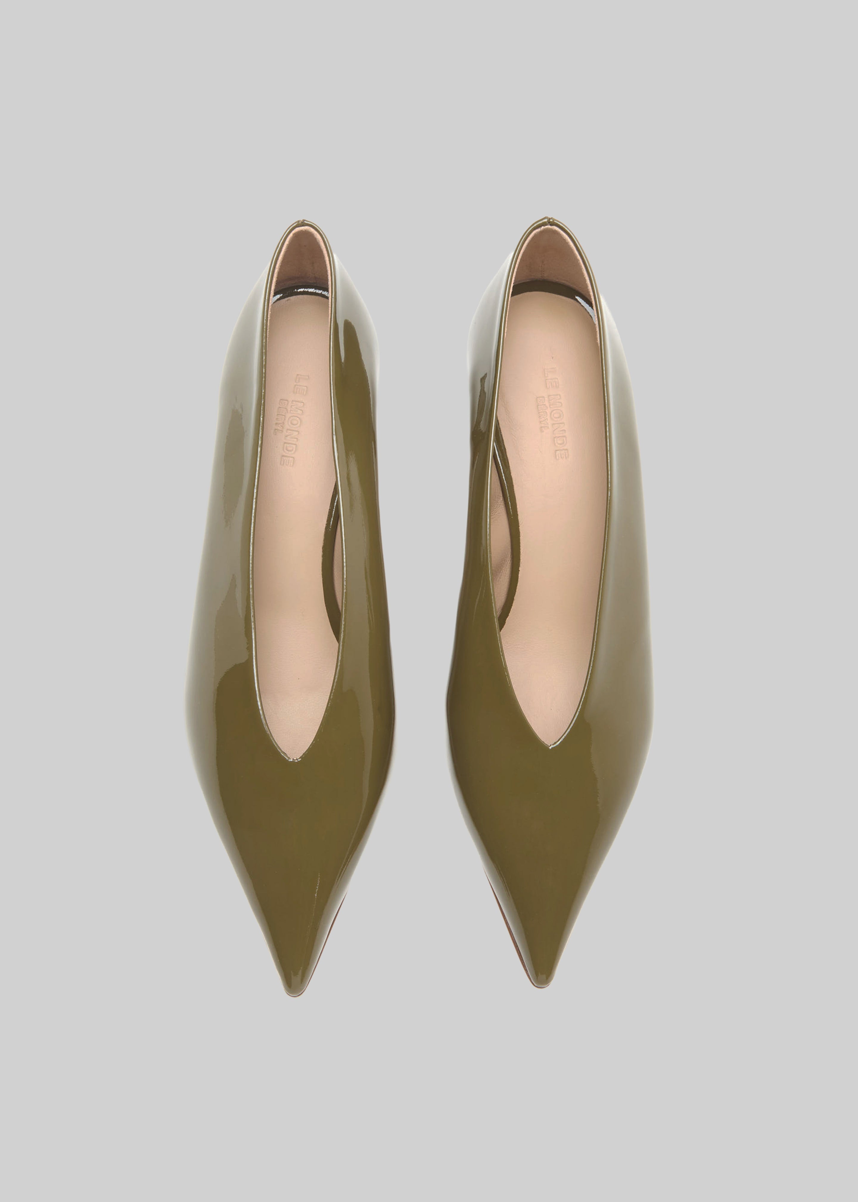 Le Monde Beryl Babouche Kitten Heels Vernice Leather - Khaki – The ...
