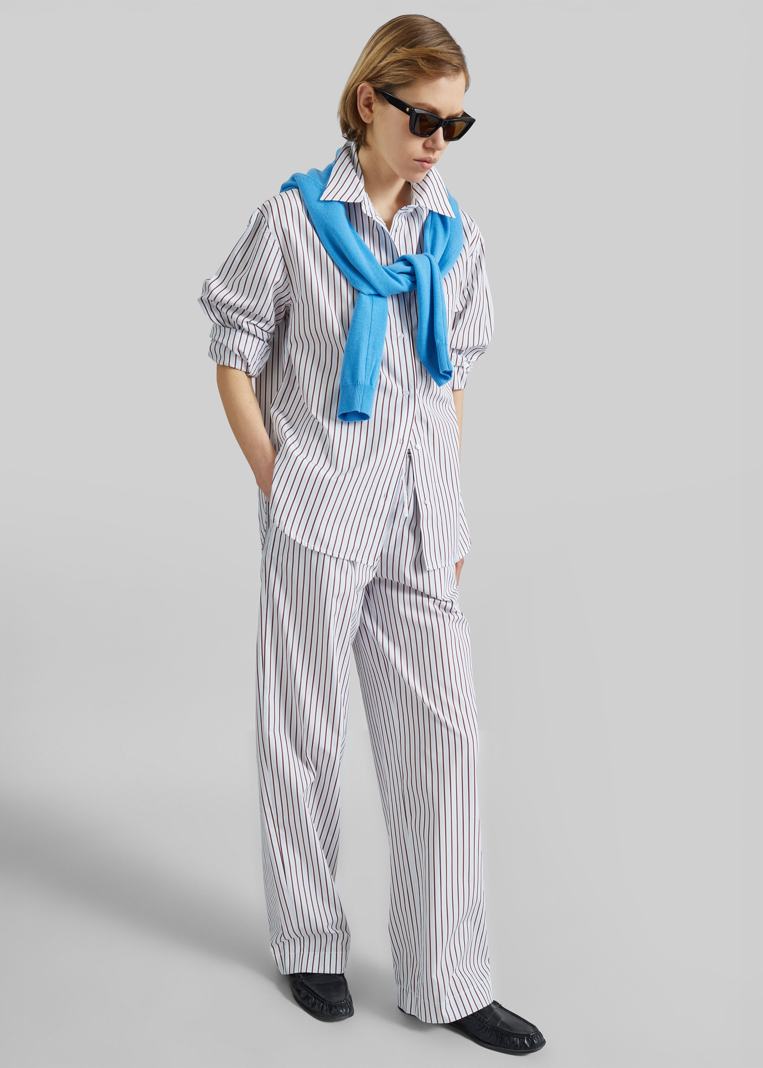 Loulou de Saison Cisco Striped Cotton Trousers - Dark Red/Light Blue ...