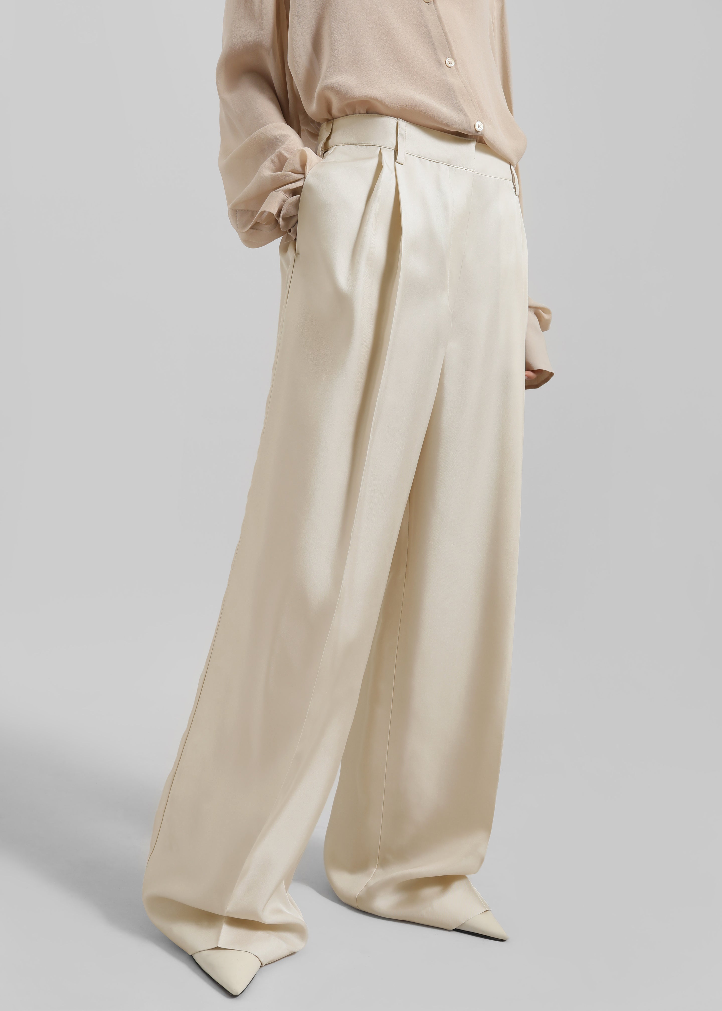 Marfa Pleated Silk Trousers - Light Beige – The Frankie Shop