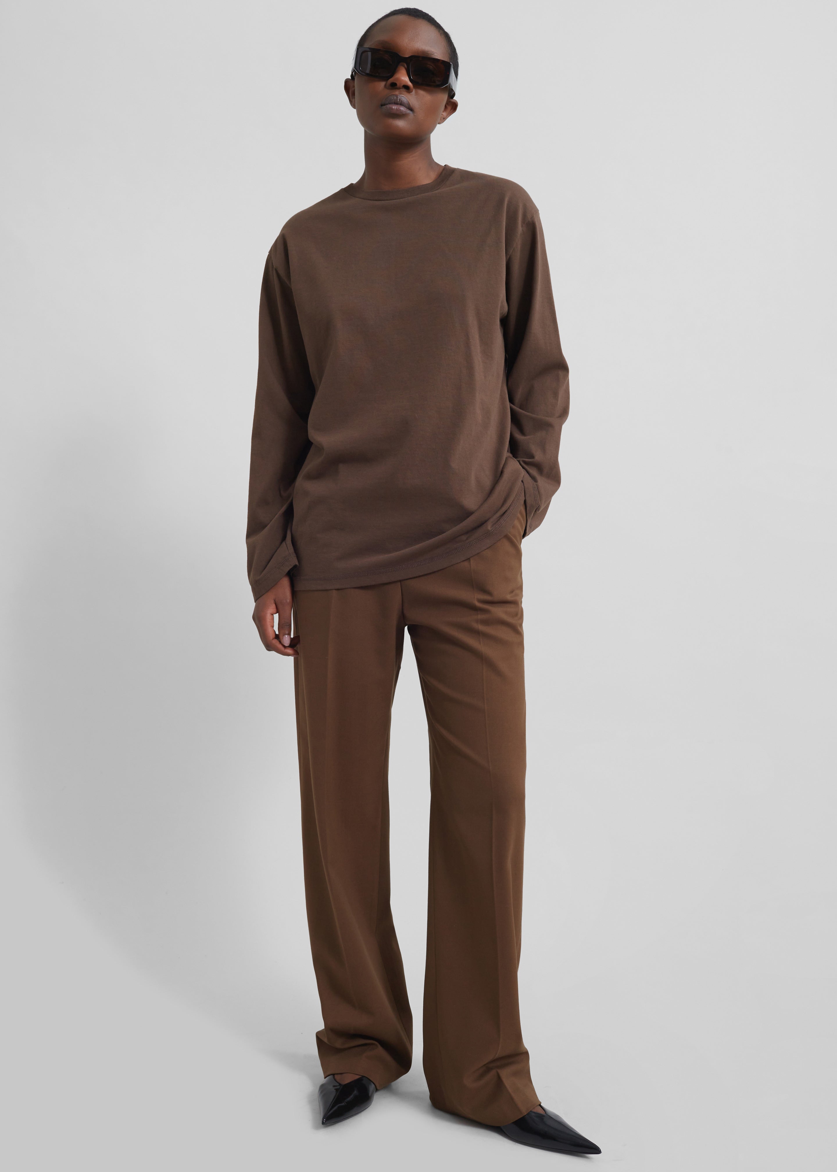 Rainey Long Sleeve Tee - Brown – The Frankie Shop