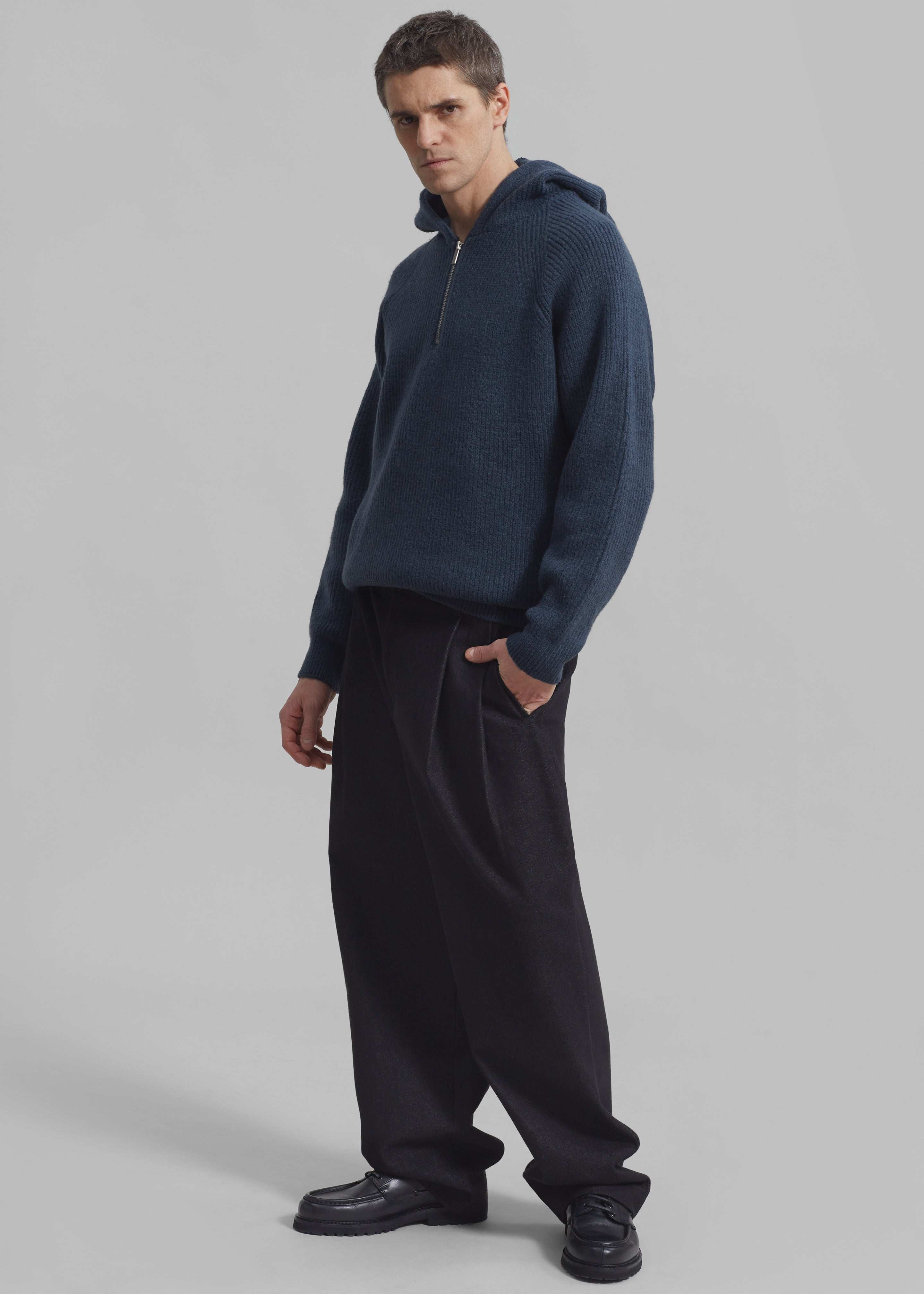 Stephen Pleated Denim Trousers - Black – The Frankie Shop